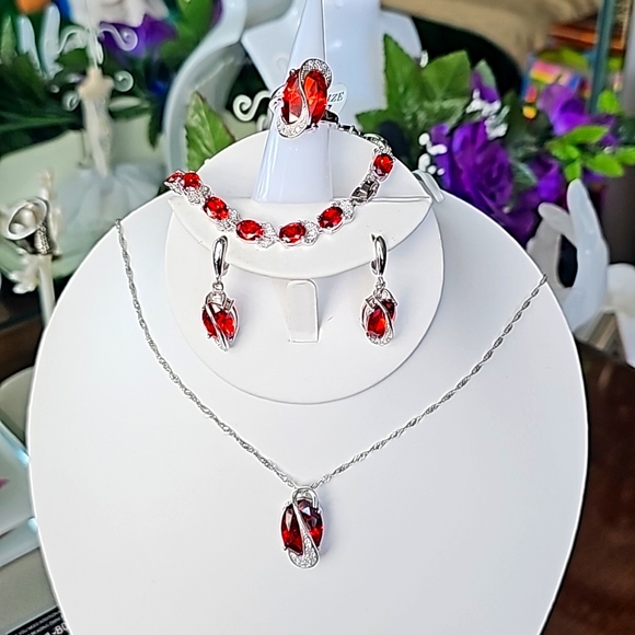 Jewelry | Nwt Oval Red Ruby Jewelry Set | Poshmark
